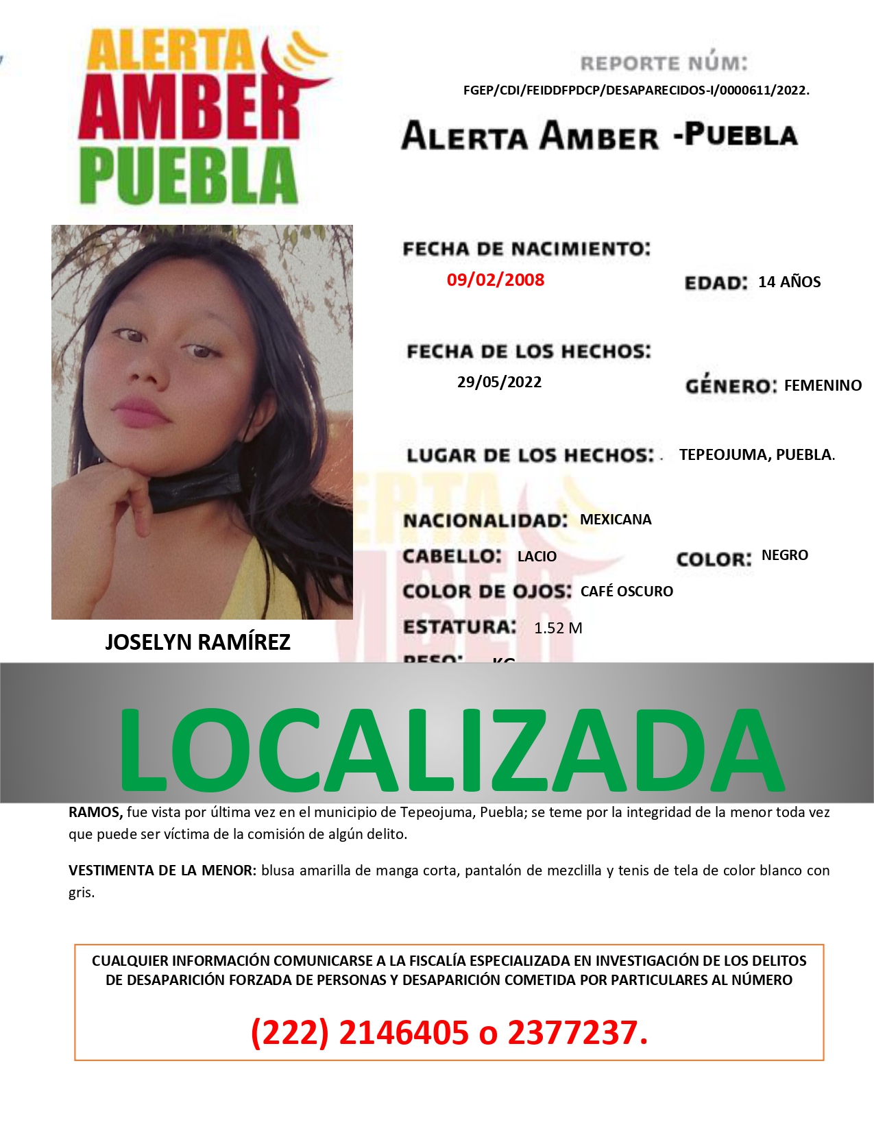 Se desactivan las ALERTAS AMBER de la menor JOSELYN RAMÍREZ RAMOS ...