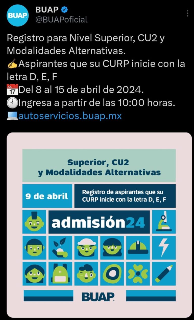 Hasta el 15 de abril, proceso de admisión BUAP 2024